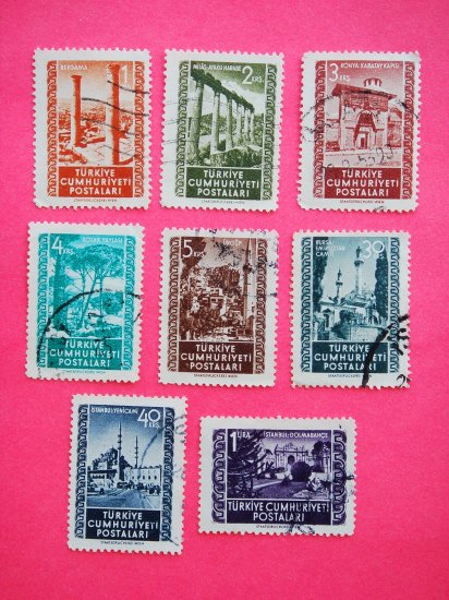 Turkish Postage Stamps 9 scenic historic locations depicted in various ...