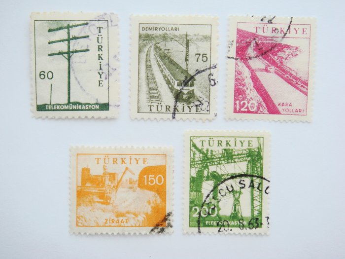 Turkish Postage Stamps 5 images representing development collectible ...