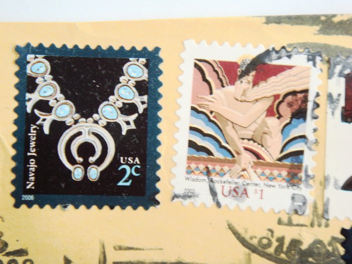 Partial Envelope with six United States Postage Stamps and Ink Postmark ...