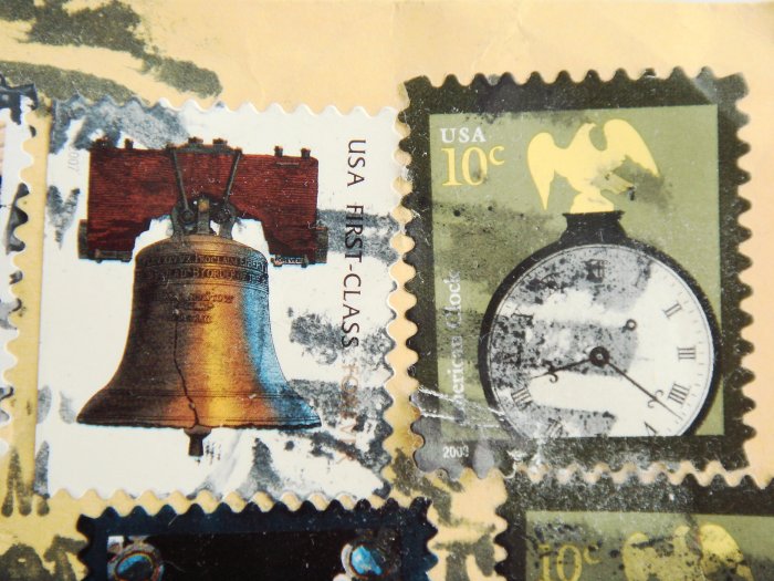 Partial Envelope with six United States Postage Stamps and Ink Postmark ...