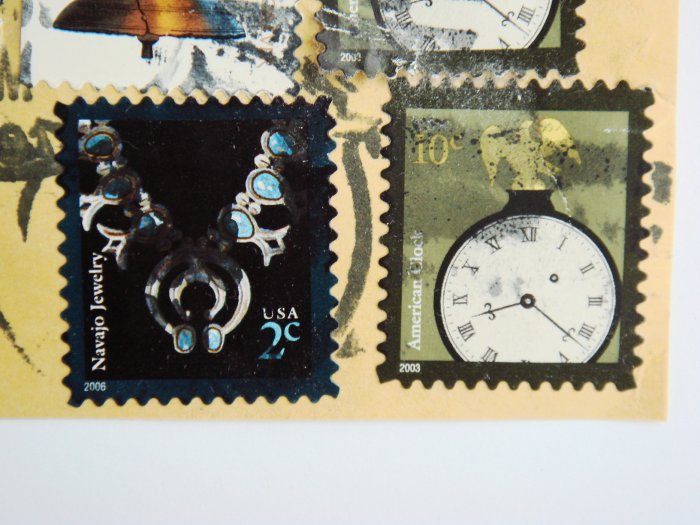 Partial Envelope with six United States Postage Stamps and Ink Postmark ...