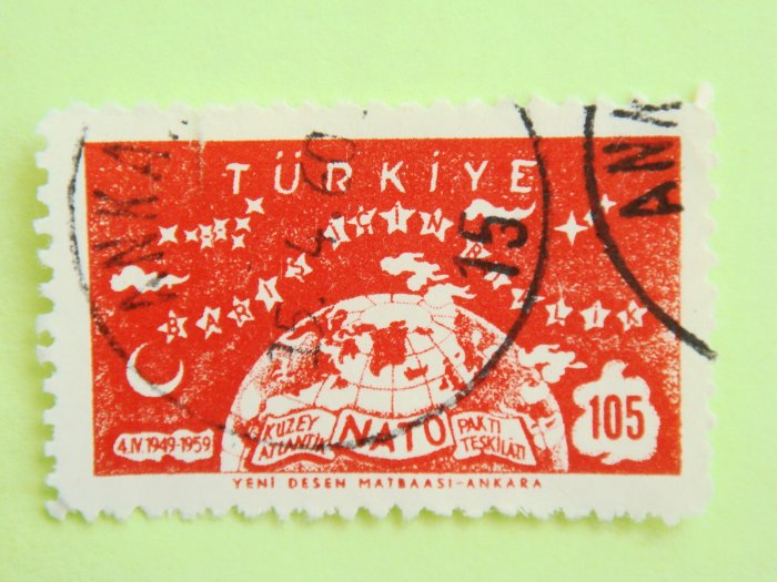 105 kurus Turkish Postage Stamp with NATO as subject