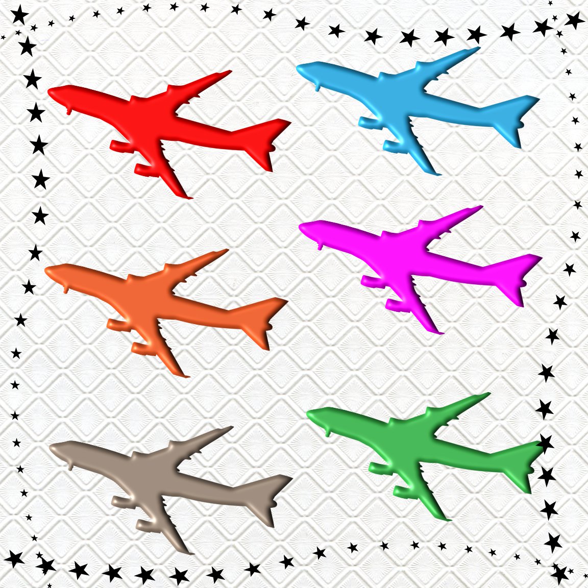 Color Airplane 3D-Digital Clipart-