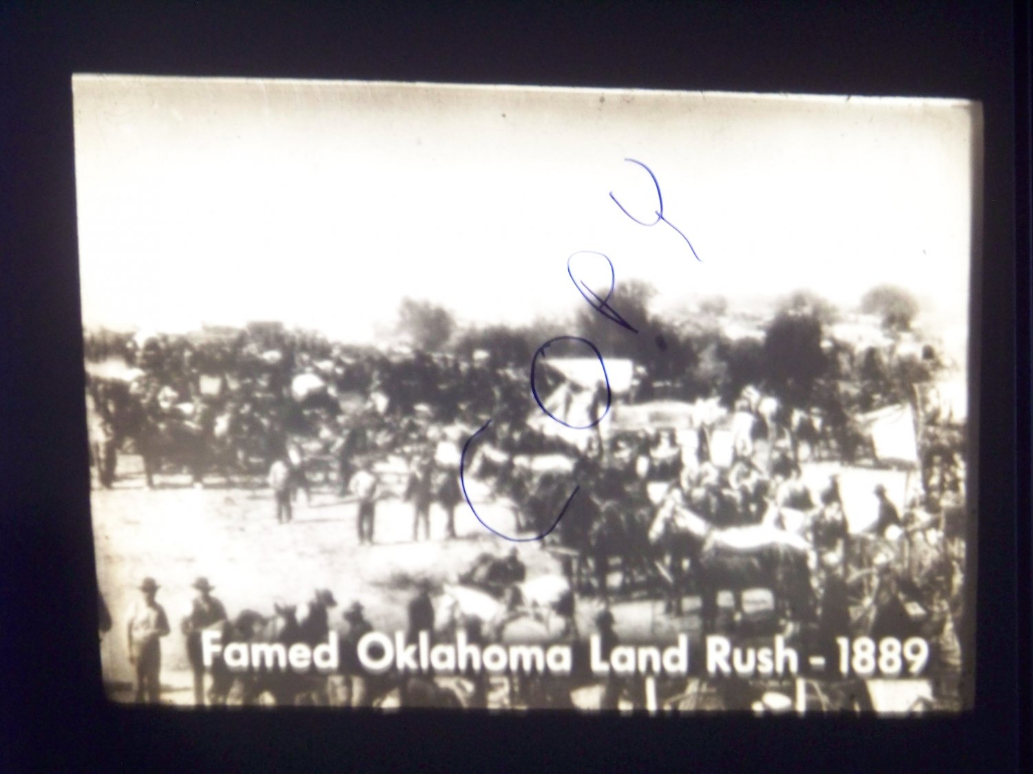 vintage slide famed Oklahoma land rush 1889 black and white slide