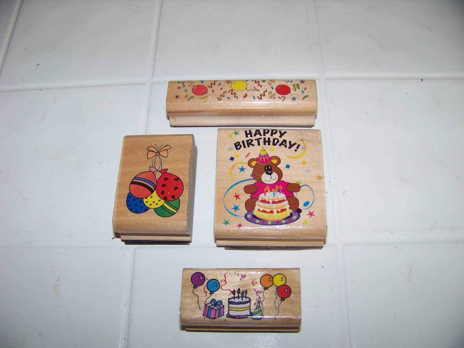 4 Happy Birthday rubber stamps balloons scrap booking card making crafts