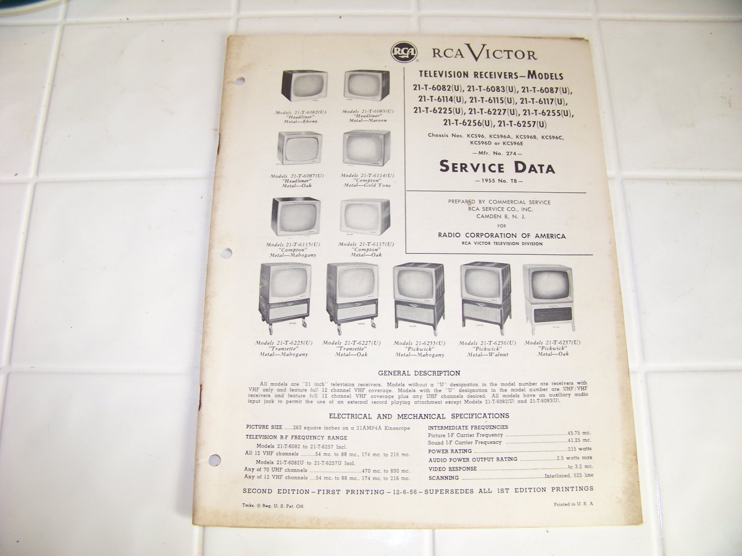 RCA Victor service data 1955 no.t8 television receivers vintage electronics