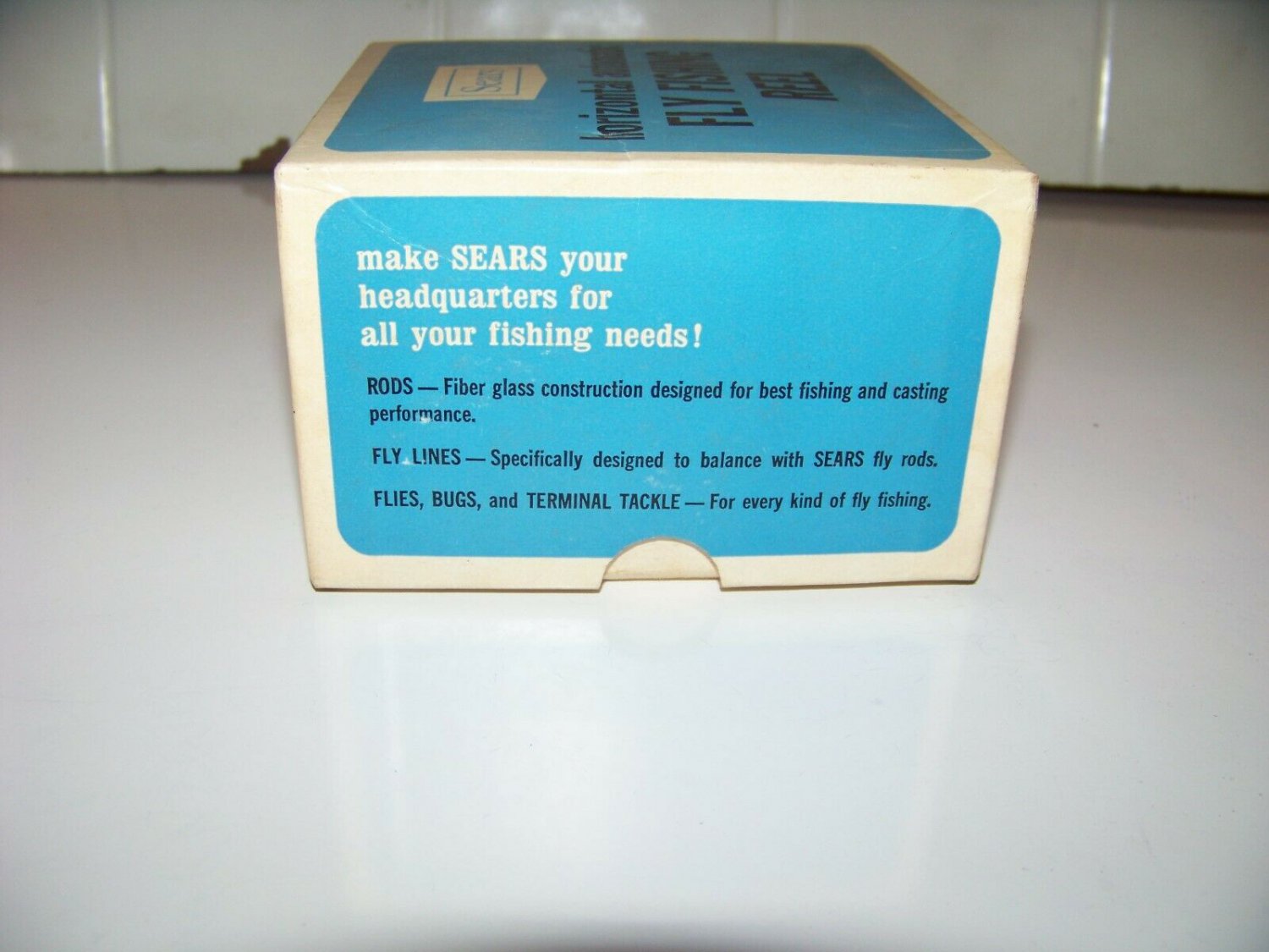 vintage Sears horizontal automatic fly fishing box and paperwork