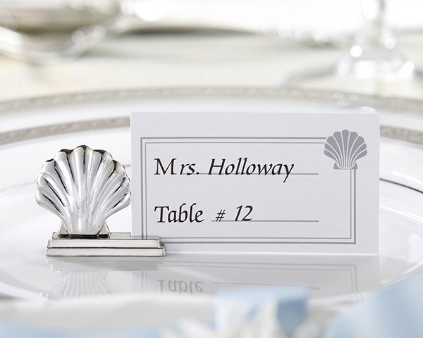 Scallop Shell Silver Placecard Holders with Matching Place Cards (Set of 4)