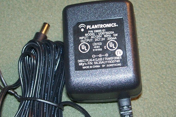 PLANTRONICS UD075020A AC ADAPTER 7.5V DC 200mA 18685-01 POWER SUPPLY