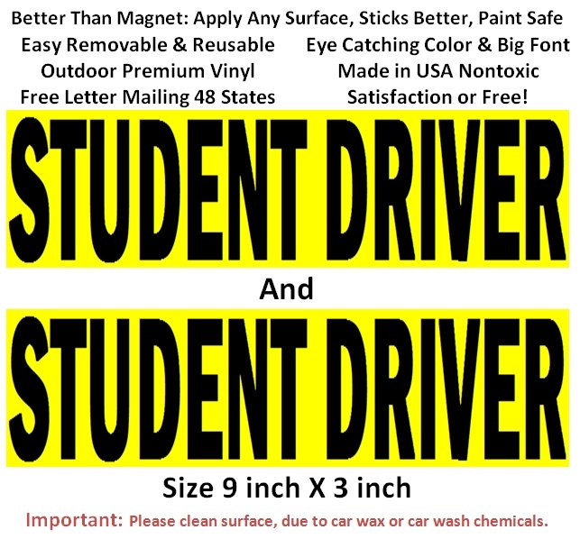 2 STUDENT DRIVER bumper stickers for new drivers