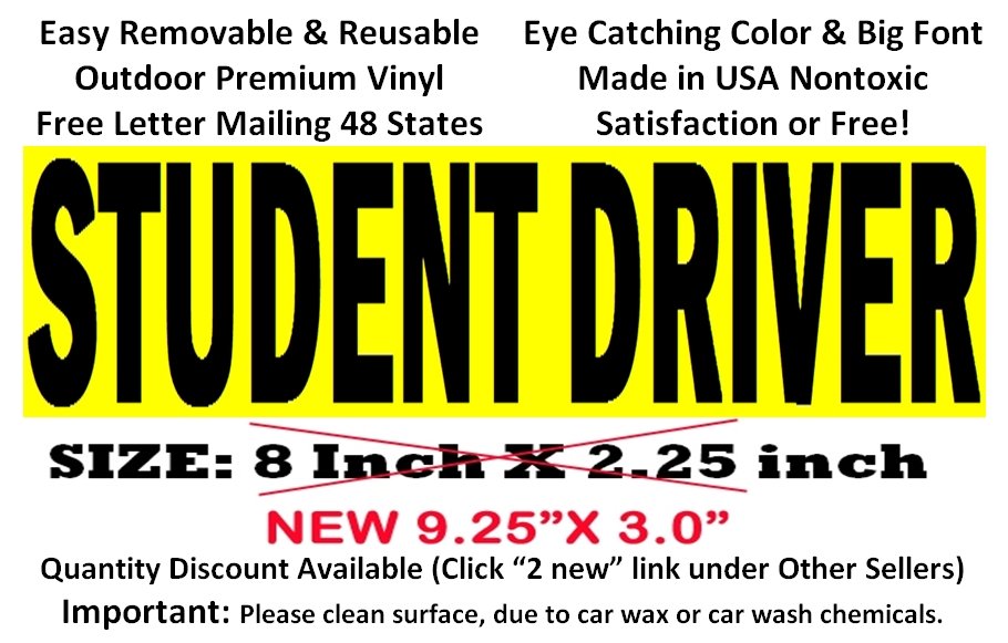STUDENT DRIVER bumper sticker for new drivers with removable glue