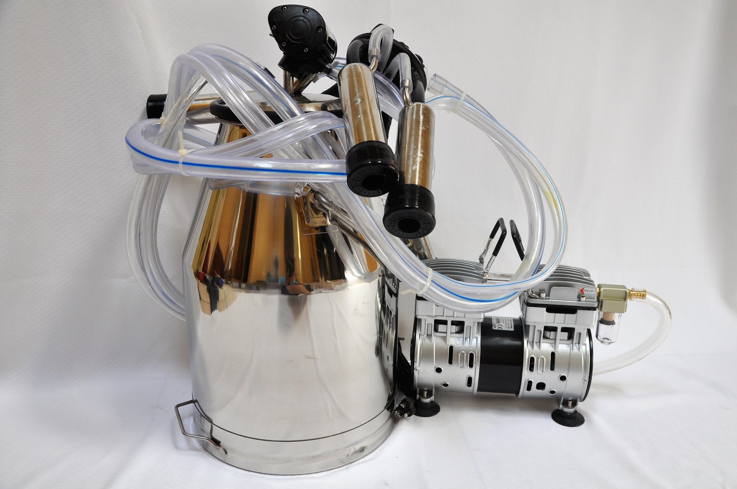 Portable Cow Bucket Milker:w/5.5CFM 3/4HP Oil-less Vacuum Pump/25L SS ...