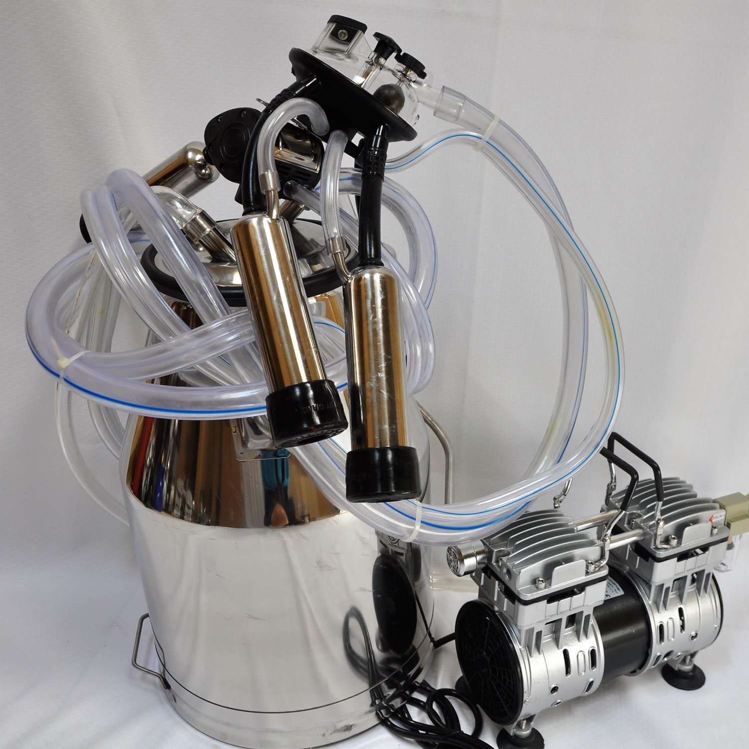 Portable Cow Bucket Milker:w/5.5CFM 3/4HP Oil-less Vacuum Pump/25L SS ...