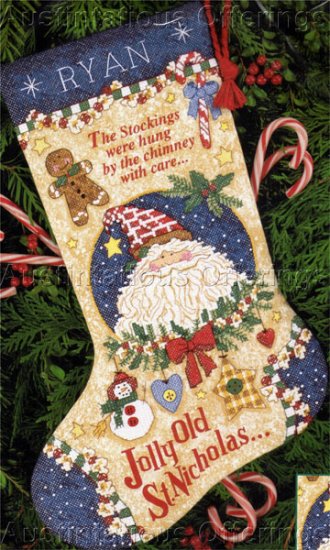 Vicky Howard Folk Art Style St Nick Stamped Cross Stitch Stocking Kit