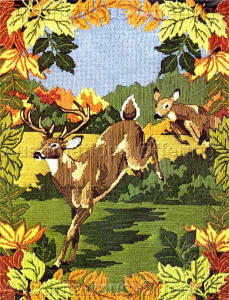 Rare Autumn Deer Run Longstitch Needlepoint Kit Buck Doe