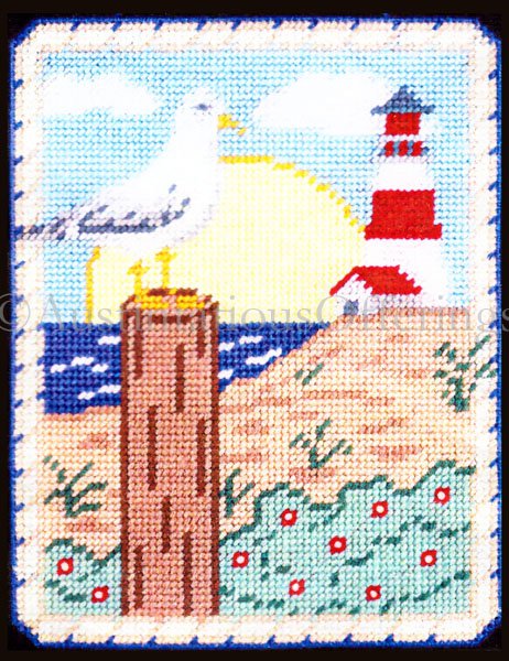 Rare Nautical Plastic Canvas Needlepoint Kit Lighthouse Seagull