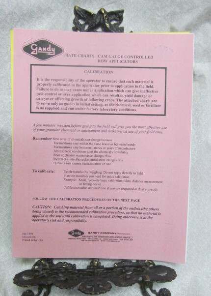Gandy Row Applicator Parts List, Manual & Rate Chart Booklet