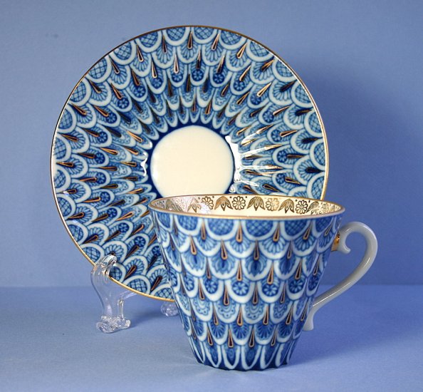 Russian Lomonosov Porcelain FORGET ME NOT Cup and Saucer Set (Flat)