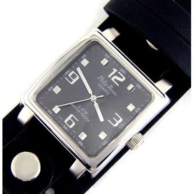 PHILIP PERSIO LEATHER WIDE CUFF MEN'S SQUARE WATCH