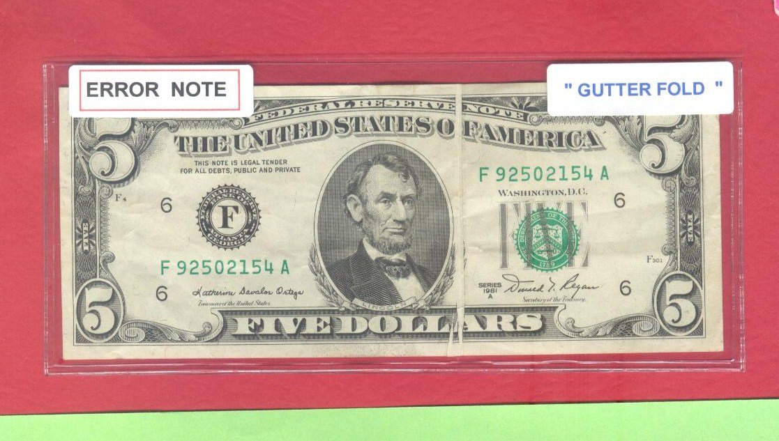 $5.00 FRN Gutter Fold = ERROR = 1981A