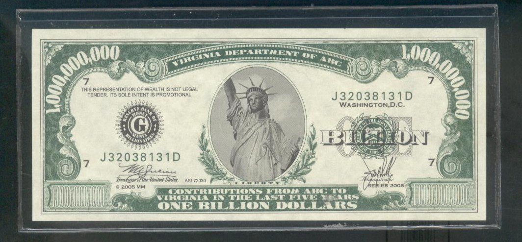 1 MILLION dollars = Novelty note = Series 2005