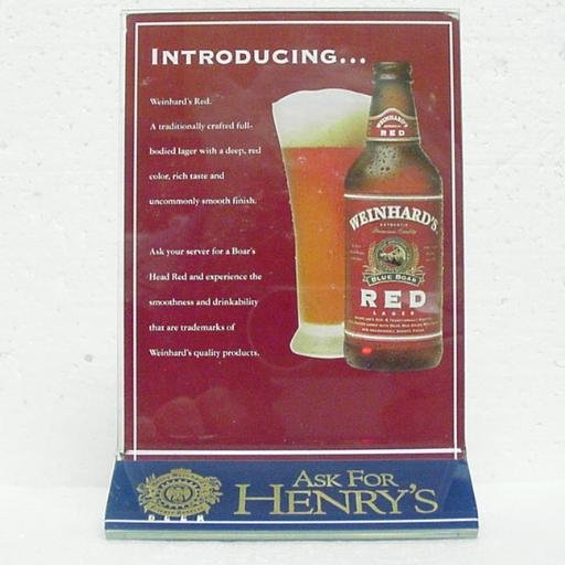 HENRY WEINHARD'S Menu Stand - Blue Boar Red Lager Beer & Lucky Lil's ads