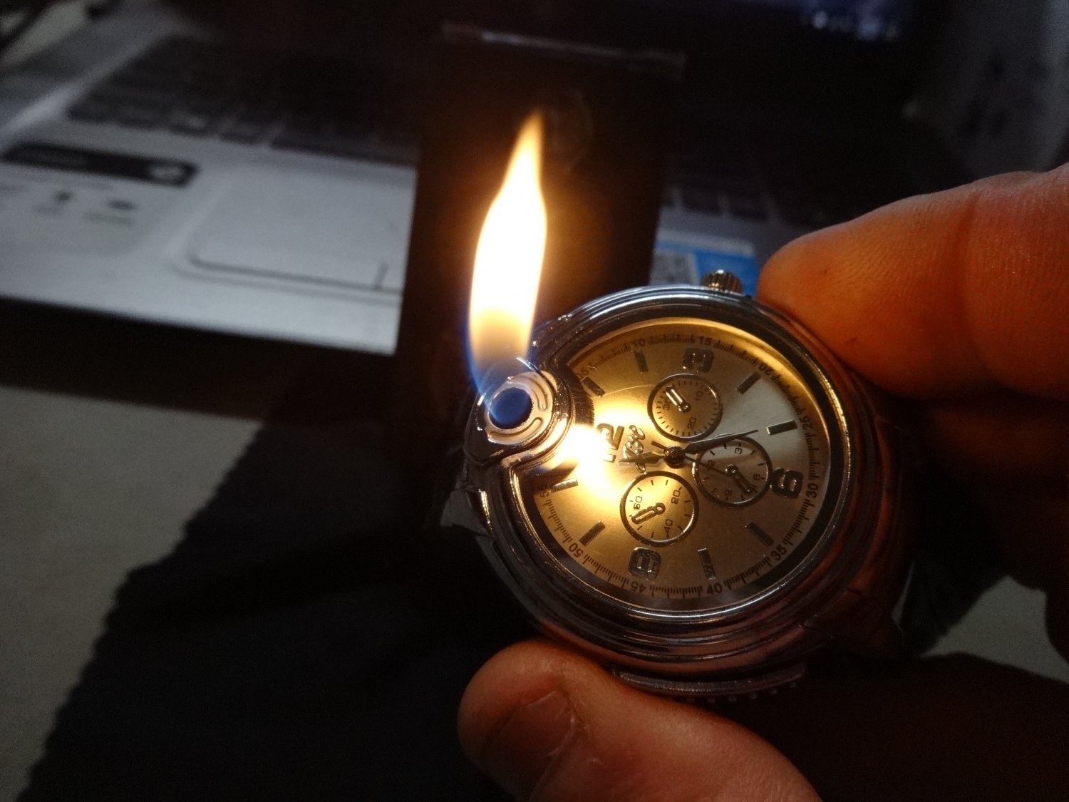 Wrist Watch Butane Lighter All In One Refillable Silver Dial