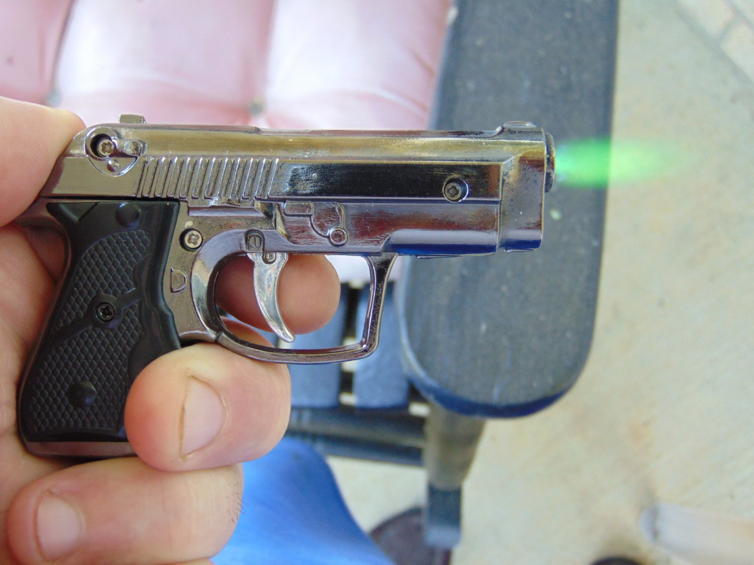 Sleek Gun Pistol Shaped Jet Torch Lighter With White LED Light