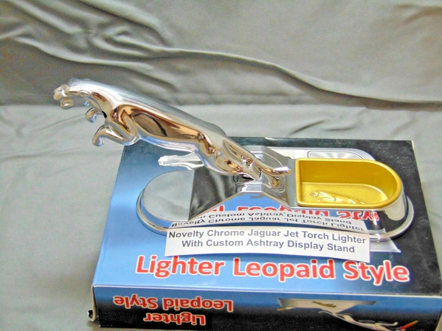 Novelty Chrome Jaguar Leopard Jet Torch Lighter With Ashtray Display ...