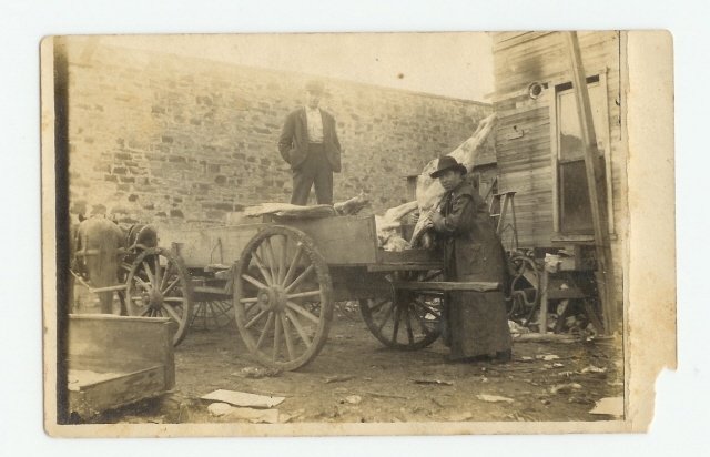 Men Loading Horse-Drawn Butcher Wagon? Vintage Photo Postcard