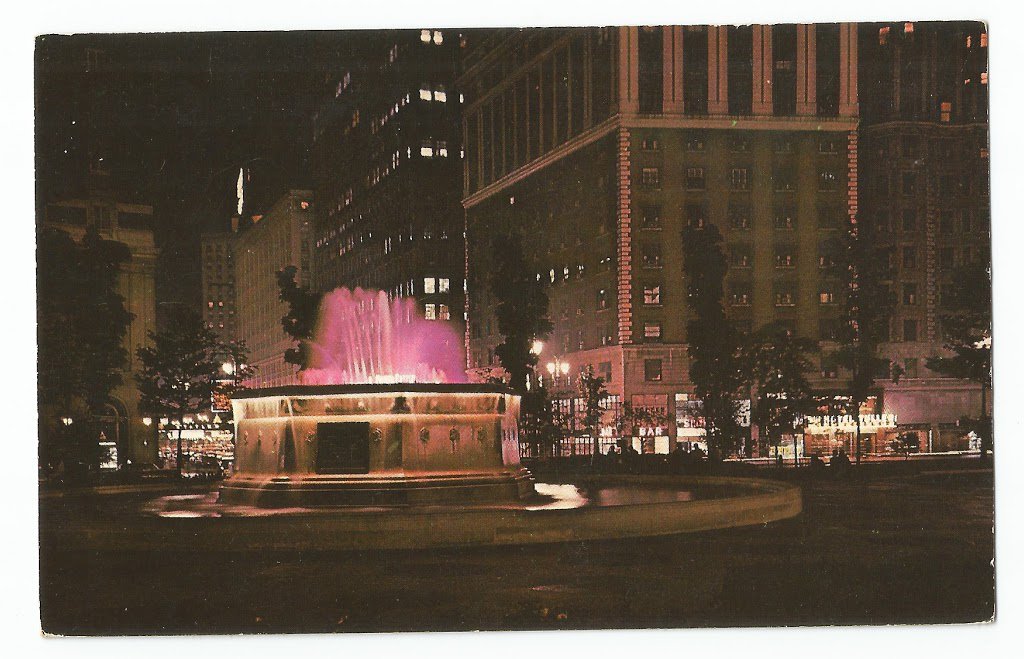 Grand Circus Park Fountain at Night Detroit Michigan Postcard