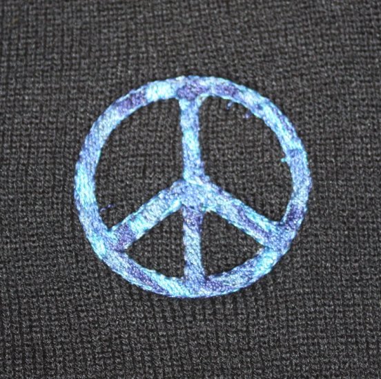 Peace Sign- Black Embroidered Beanie Hat