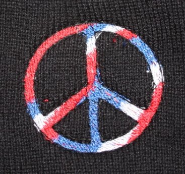 Peace Sign- Black Embroidered Beanie Hat