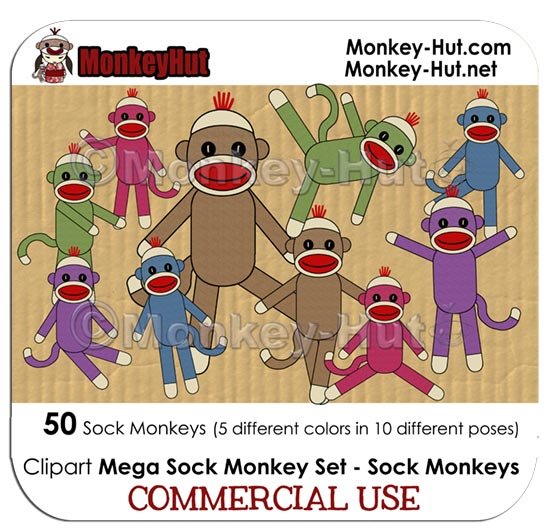 SOCK MONKEY clip art MEGA party set - COMMERCIAL USE