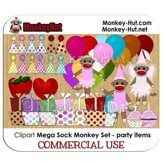 SOCK MONKEY clip art MEGA party set - COMMERCIAL USE
