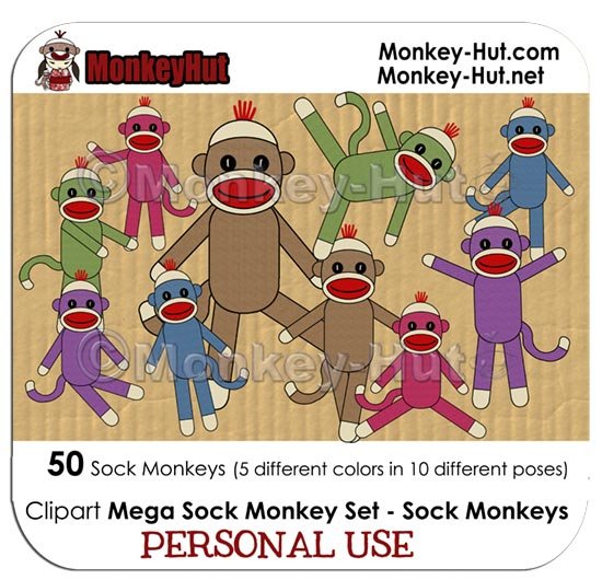 SOCK MONKEY clip art MEGA party set (v1) - PERSONAL USE