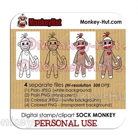 Sock Monkey Digital Stamp Clip Art - PERSONAL USE