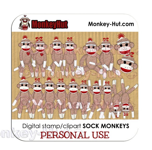 SOCK MONKEY clip art party set v4 (realistic) - PERSONAL USE