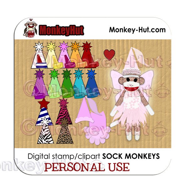 SOCK MONKEY clip art party set v4 (realistic) - PERSONAL USE