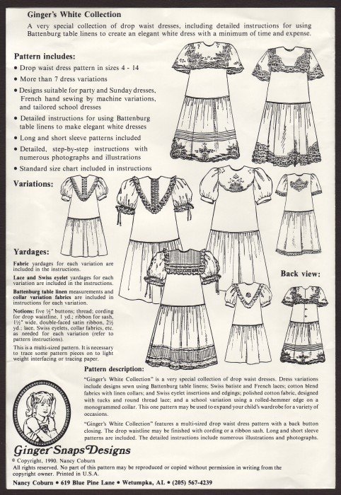 Ginger’s White Collection by Ginger Snaps Designs Nancy Coburn Girls 4 ...