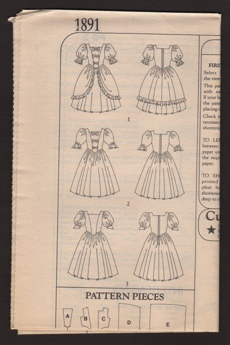 Style 1891 Flower Girl Jr Bridesmaid Dressy Dresses Sewing Pattern Size ...