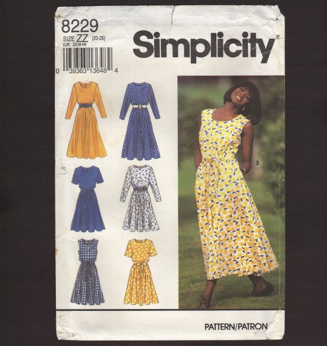Simplicity 8229 Dress with Neckline Variations tie belt Sewing Pattern ...