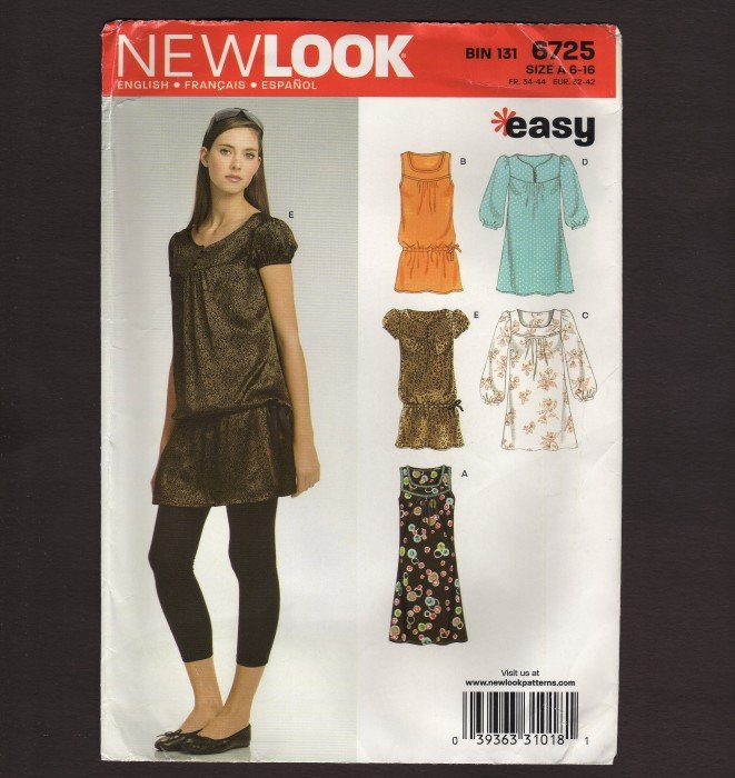New Look 6725 Misses Dress, Tunic Top, Shift Sewing Pattern 6-16 Bust ...