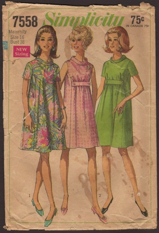Vintage 1960s Maternity Dress Sewing Pattern Simplicity 7558 Bust 38 ...