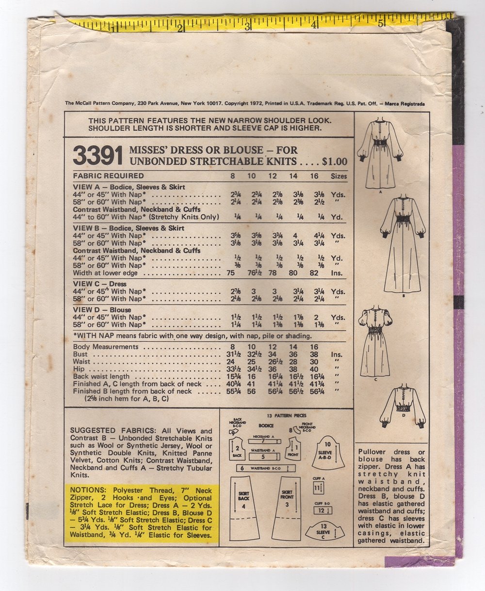 McCall's 3391 Misses Dress or Blouse Sewing Pattern for Stretchable ...