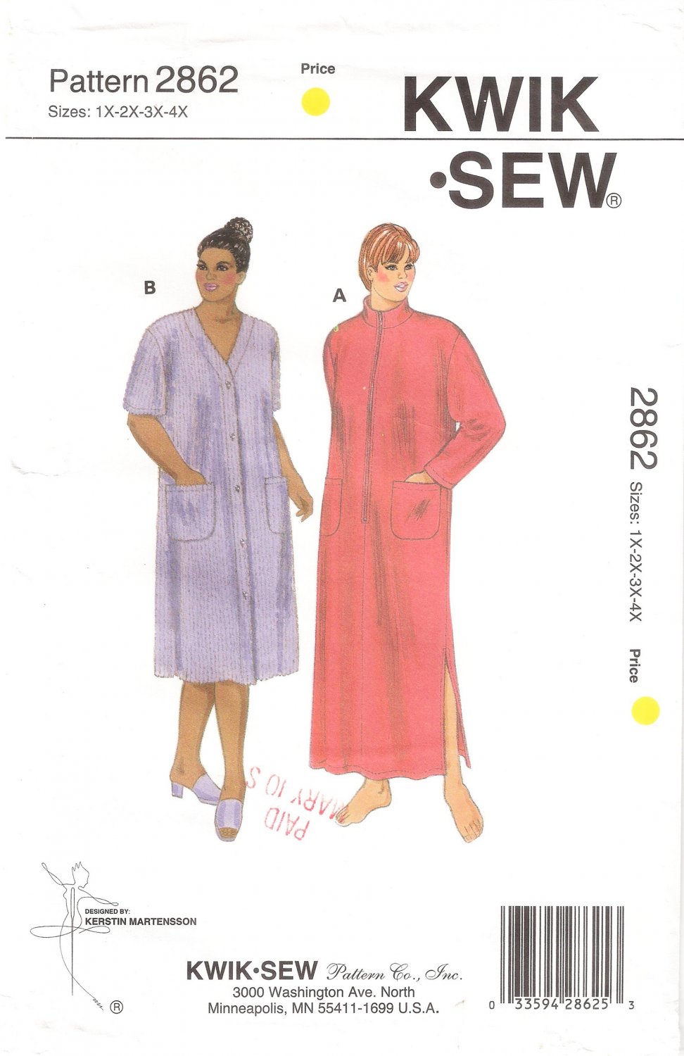 Kwik Sew 2862 Ladies Robes 2 Styles Sewing Pattern Size 1x 2x 3x 4x