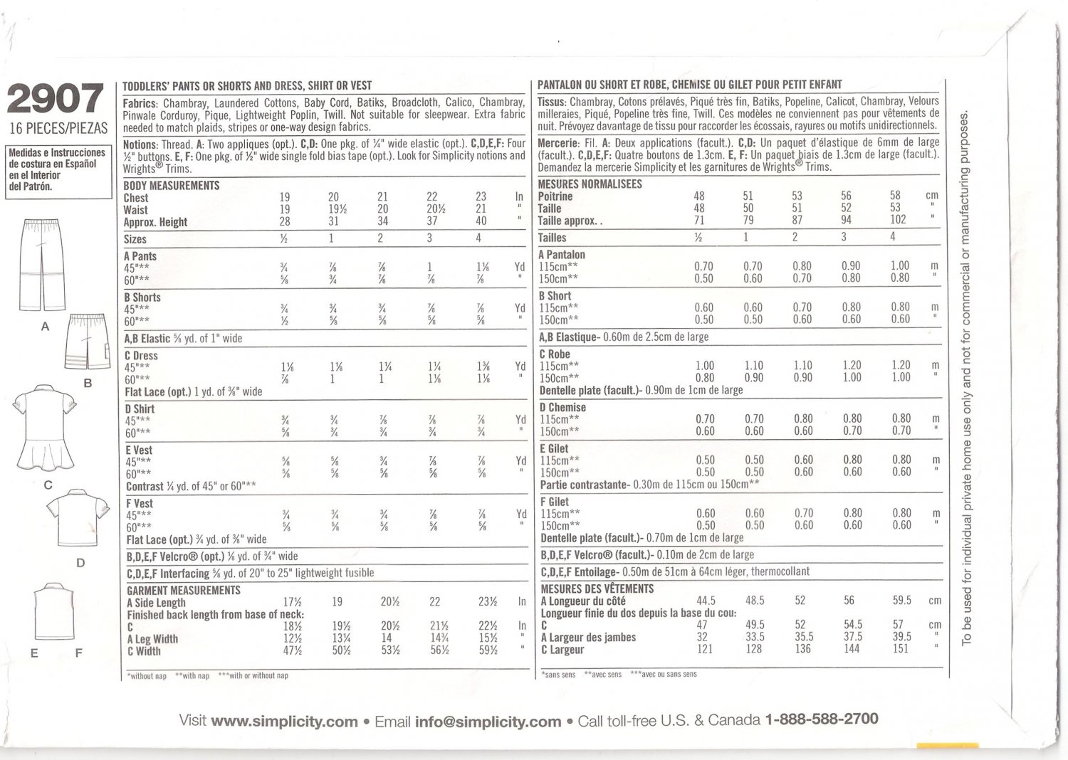 ~Simplicity 2907 Toddlers Pants Shorts Dress Shirt Vest Sewing Pattern ...