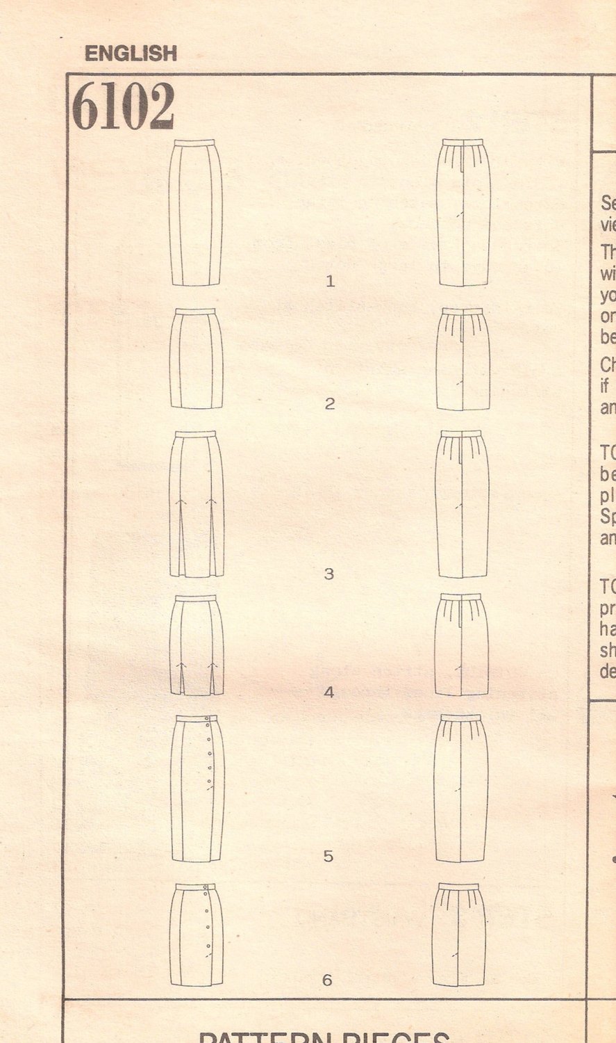 ~New Look 6102 Misses Straight Skirts with variations Sewing Pattern Sz ...