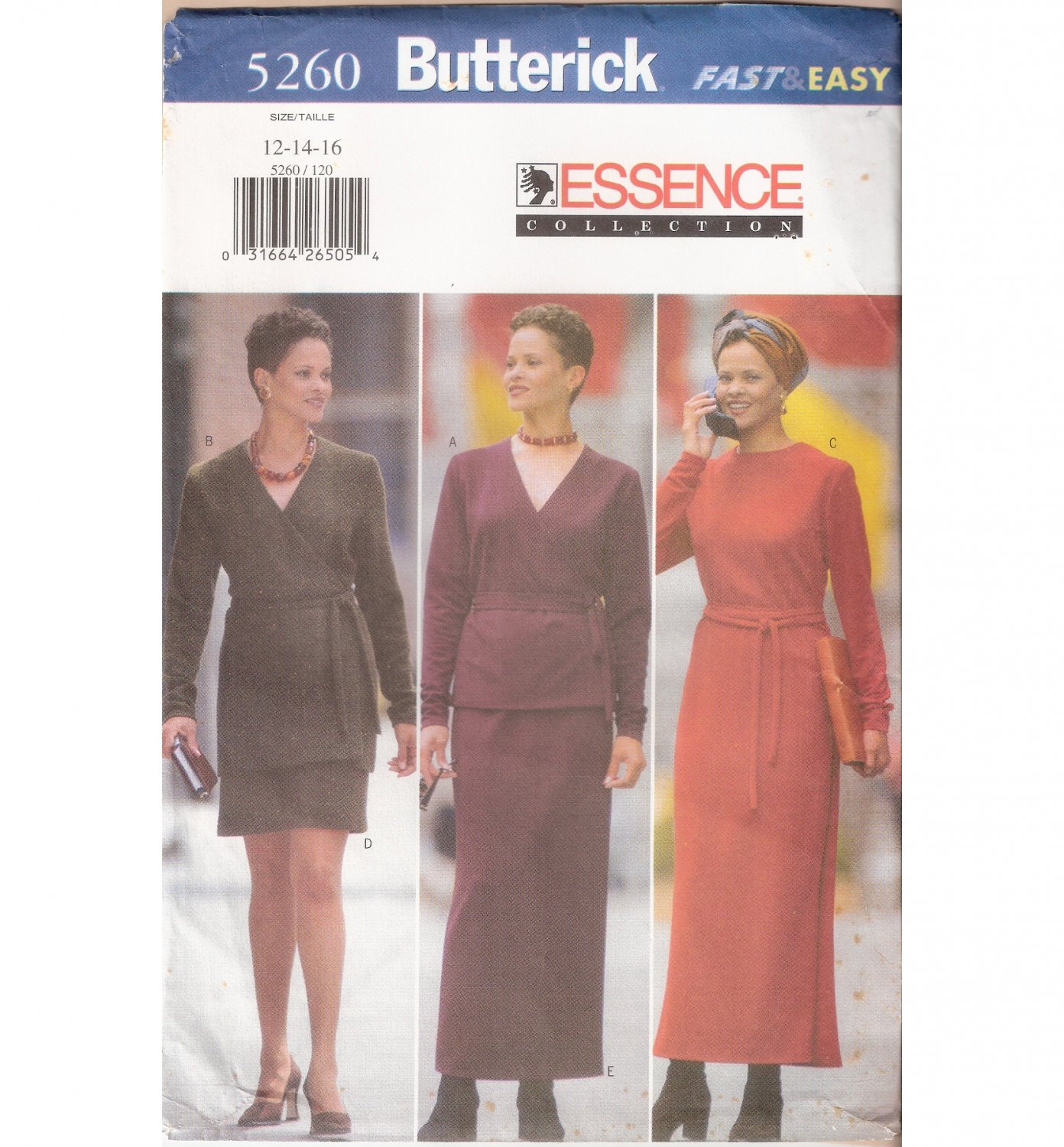 Butterick 5260 Uncut Slim Wrap Dress or Tunic Misses Sewing Pattern ...