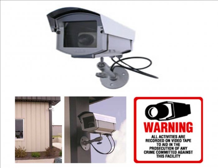 Outdoor Fake Dummy Surveillance Security Camera & Decal
